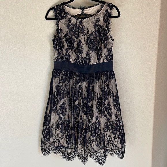Betsy & Adam | Dresses | Betsy Adam Nude Black Lace Short Cocktail ...